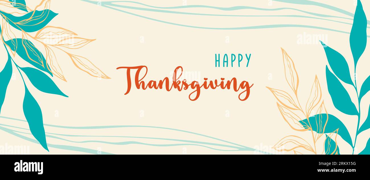 Happy Thanksgiving. Greeting boho style card banner with leaf and twigs ...