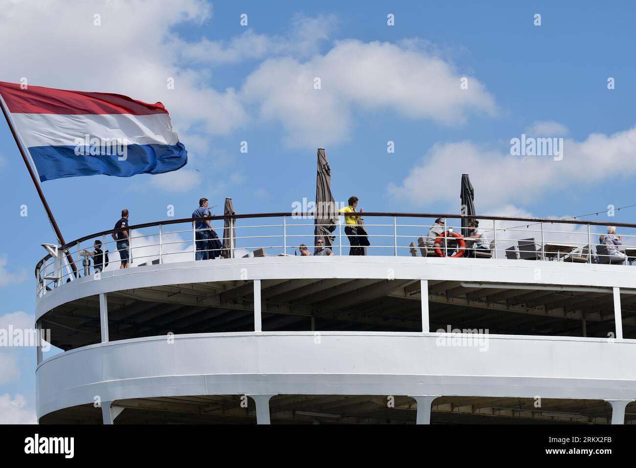 Visitors on terrace of the ss Rotterdam, former passenger ship the ...
