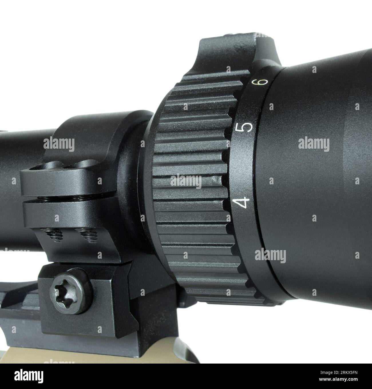 Dial on a highly magnified rifle scope used for target shooting and ...