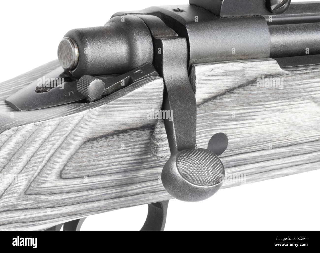 Bolt action rifle with a wood stock and safety engaged Stock Photo - Alamy