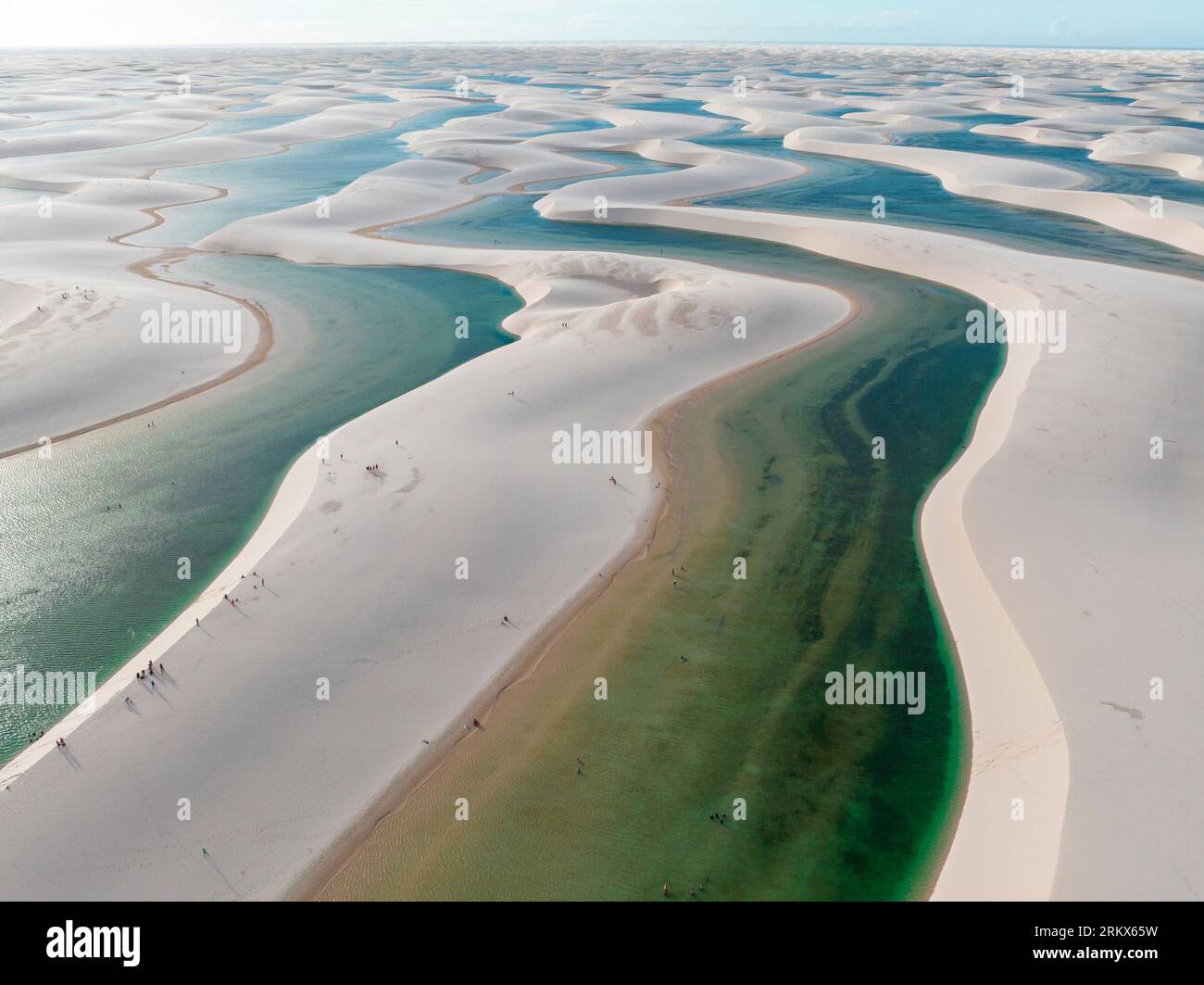 Aerial view of Lencois Maranhenses. White sand dunes with pools of ...