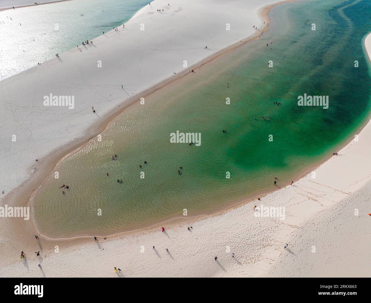 Aerial view of Lencois Maranhenses. White sand dunes with pools of ...