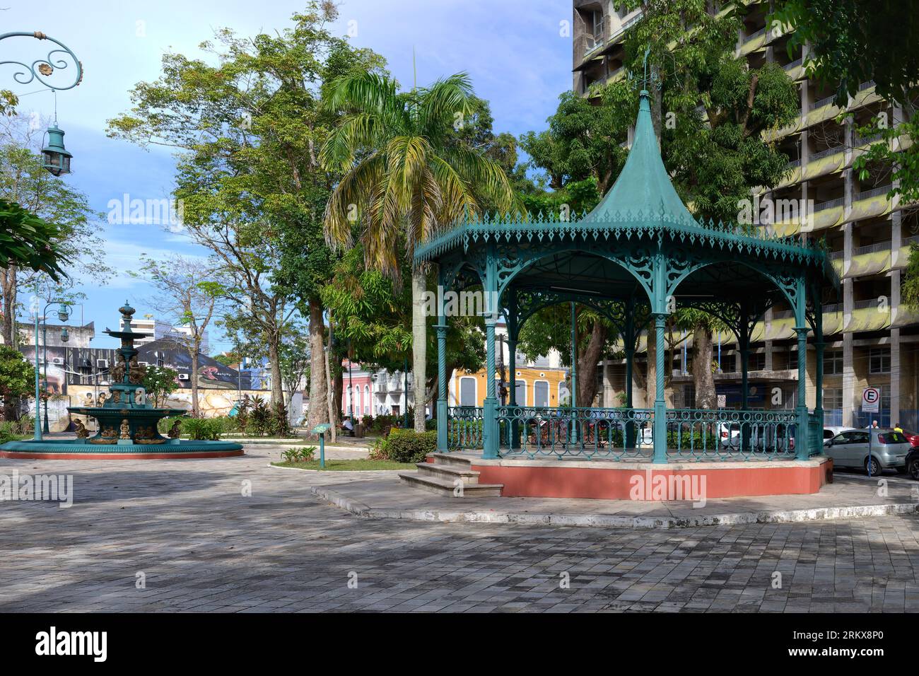 Peter II or Dom Pedro II square and kiosk, Manaus, Amazonia State ...