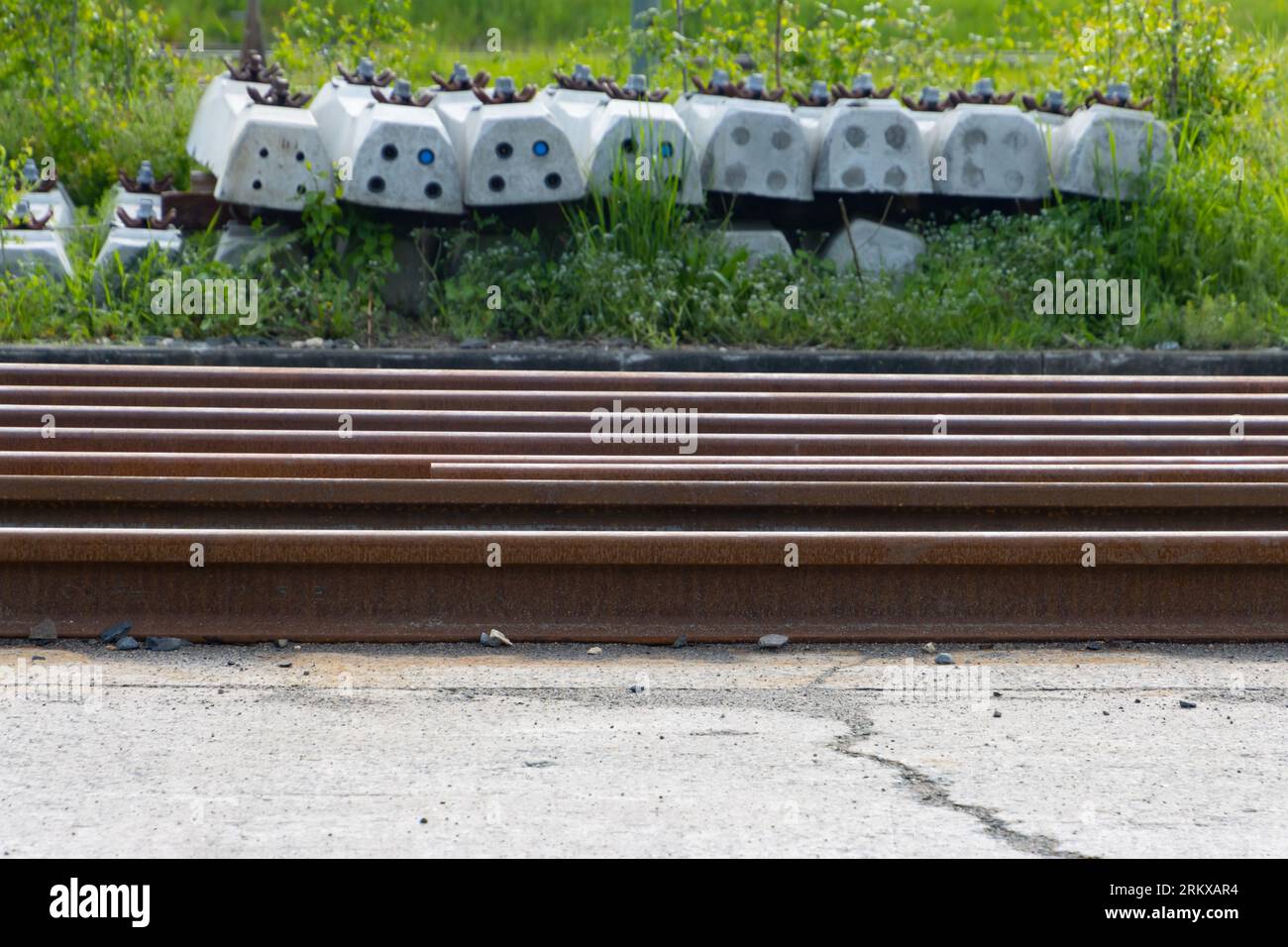 Rusty steel rails for railroad tracks Stock Photo - Alamy