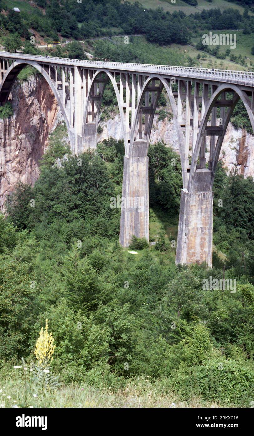 Bridge spanning two banks of river Tara in Tara Canyon. Scan of the ...