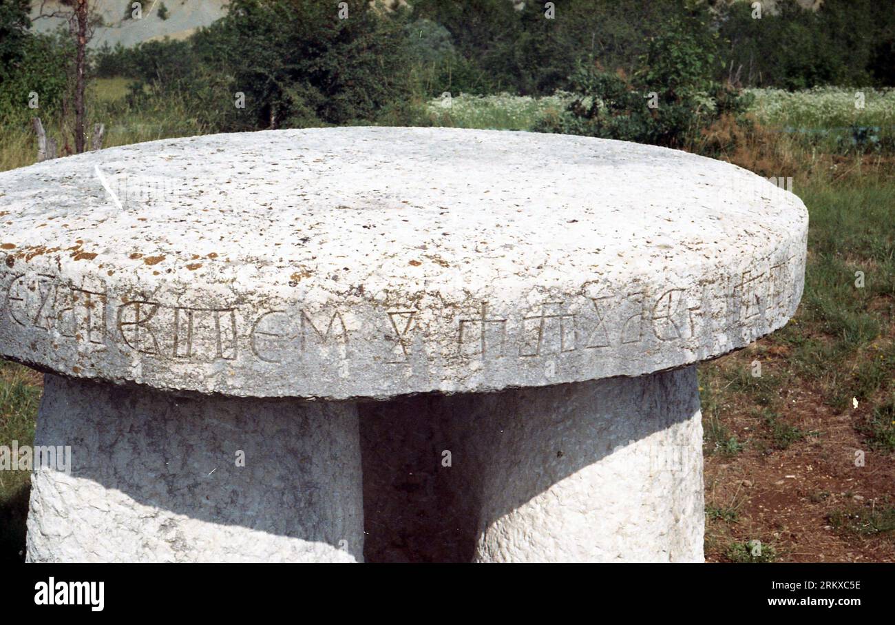 Glagolitic Alley in Croatia displayin symbols of Glagolitic script ...