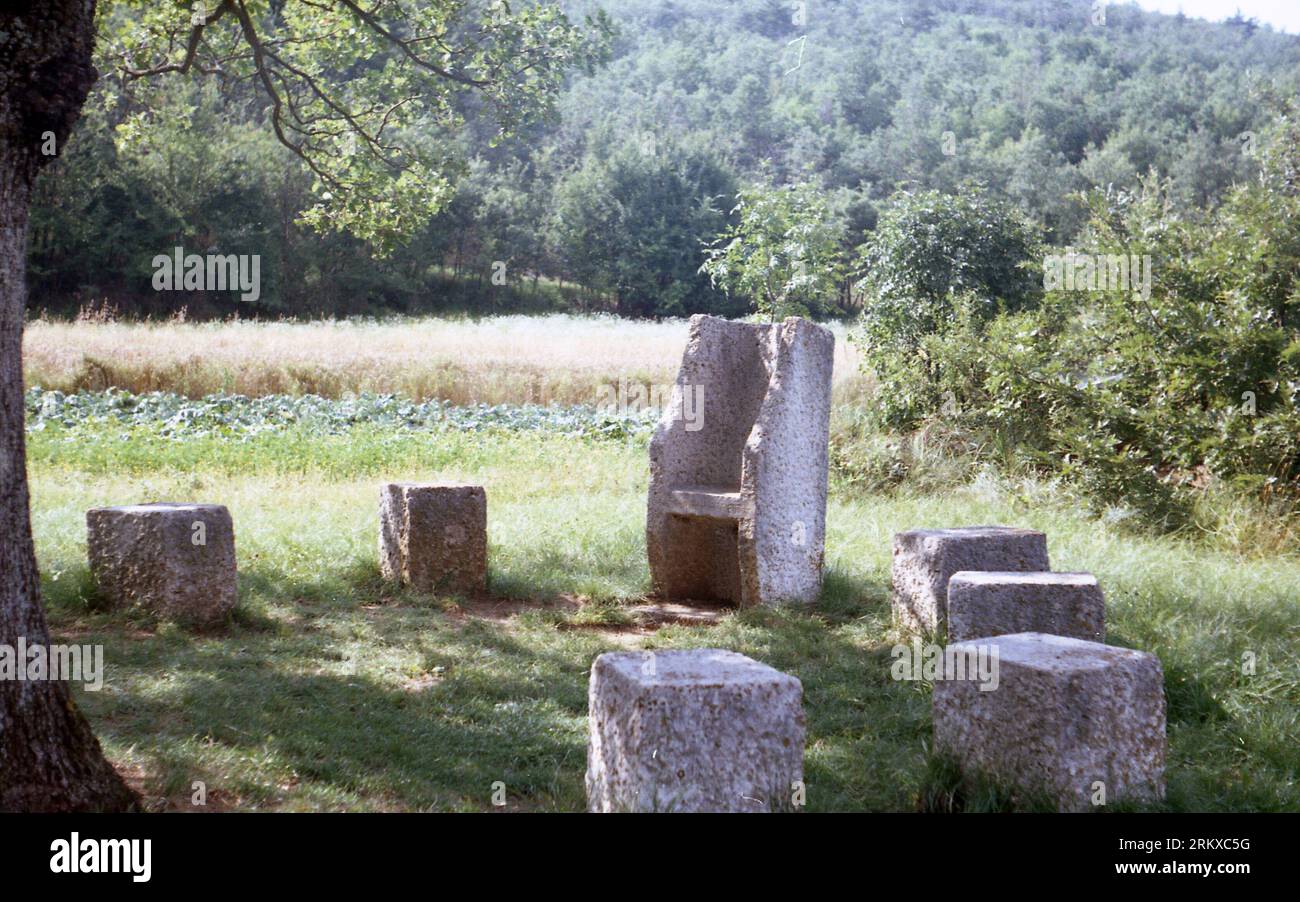 Glagolitic Alley in Croatia displayin symbols of Glagolitic script ...