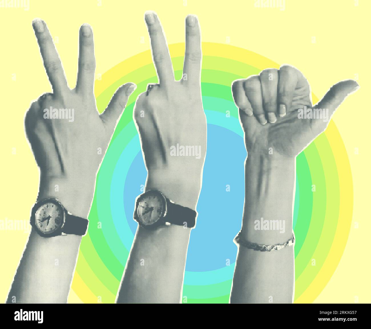 Trendy collage with hand gestures, cutout shapes Symbol win, like, punk ...