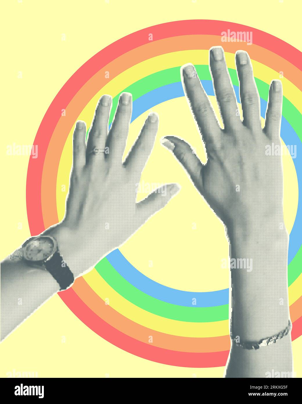 Trendy collage with hand gestures, cutout shapes Symbol win, like, punk ...