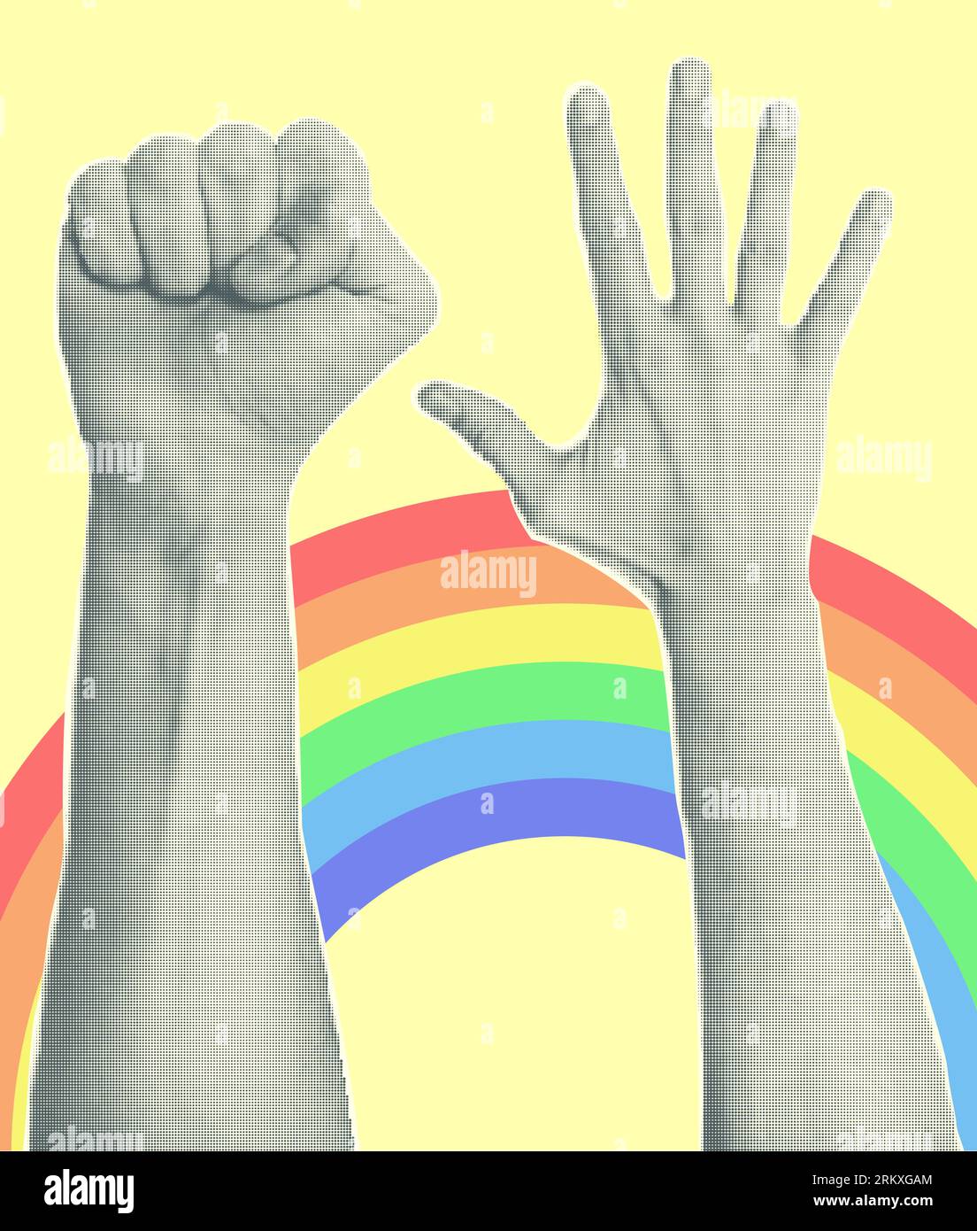 Trendy collage with hand gestures, cutout shapes Symbol win, like, punk ...