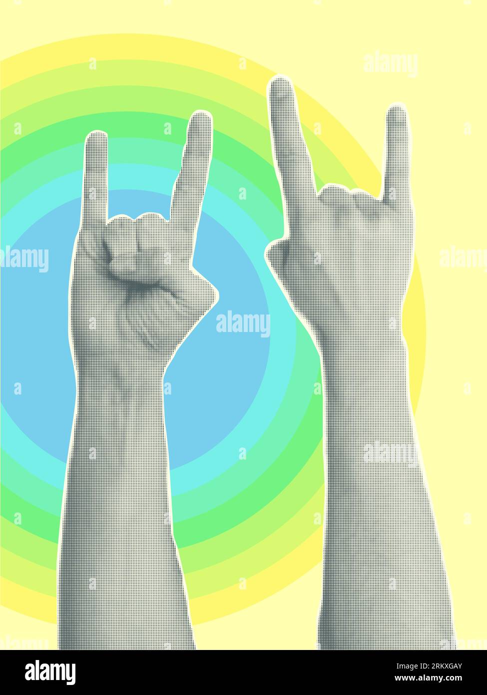 Trendy collage with hand gestures, cutout shapes Symbol win, like, punk ...