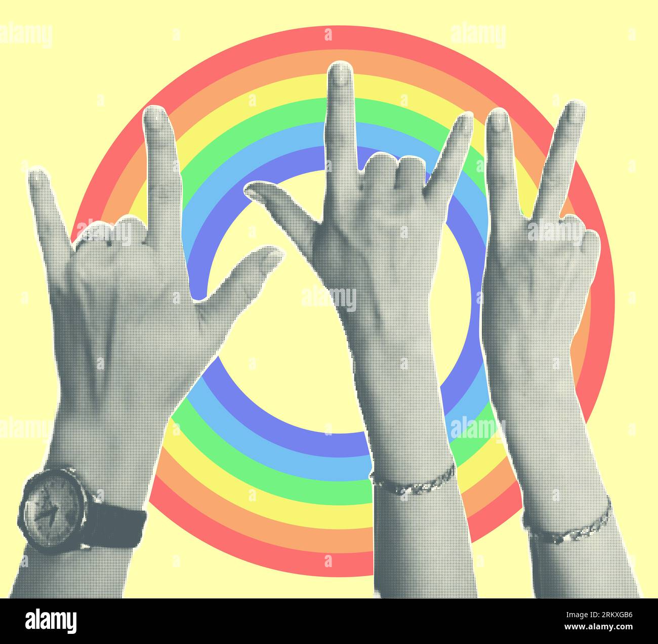 Trendy collage with hand gestures, cutout shapes Symbol win, like, punk ...
