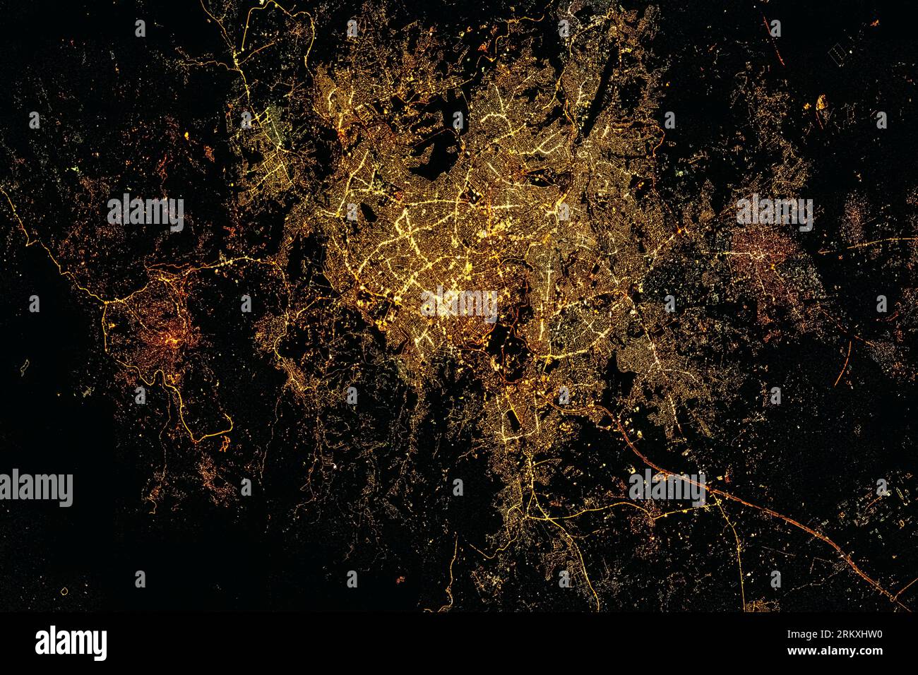 City lights at night in Jordan. Digital enhancement of an image by NASA ...