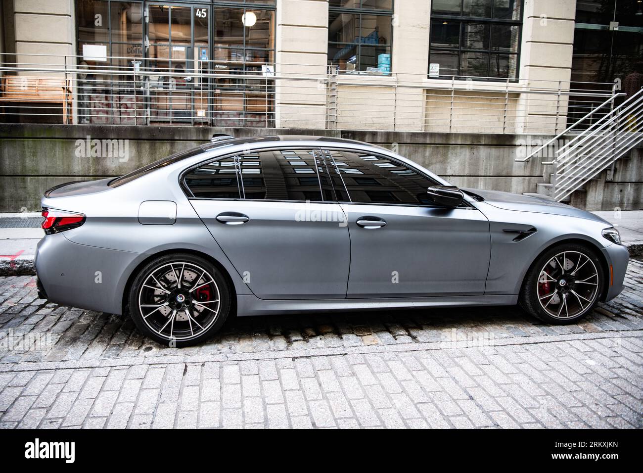 New York City, USA - July 15, 2023: BMW F90 M5 grey color car parked ...