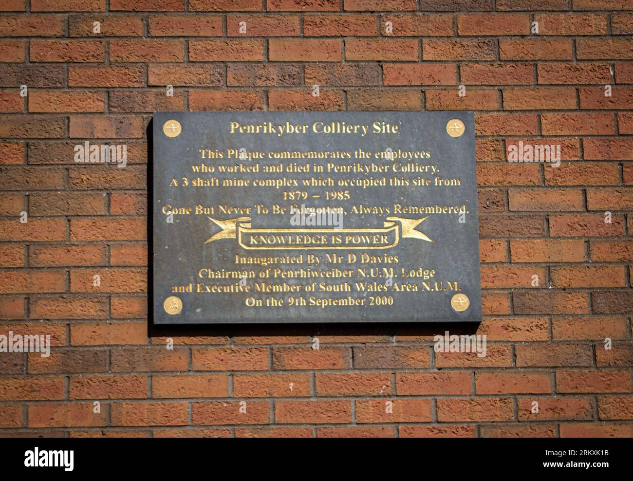 A Penrikyber Colliery site plaque at Pentywn Recreation Ground ...