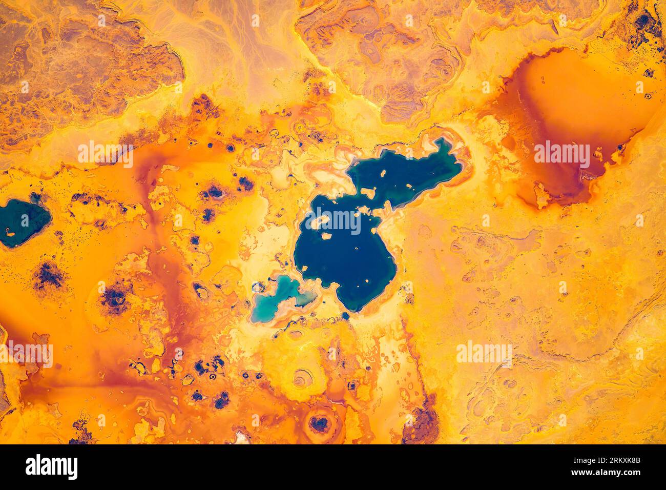 Body of water in a desert area in Libya. Digital enhancement of an ...