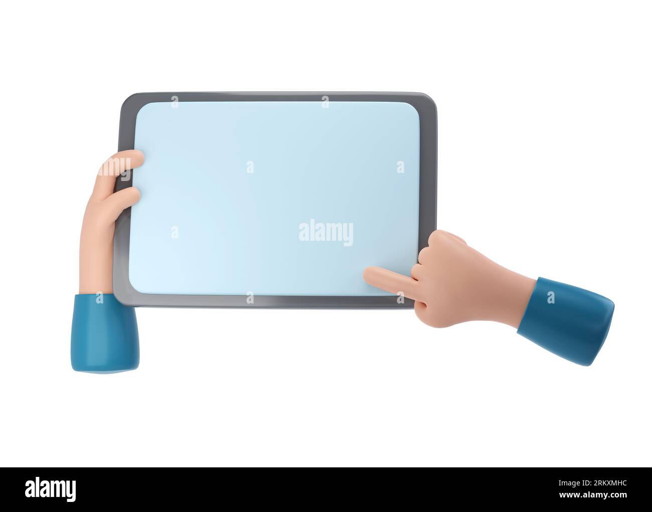 3D Hands using tablet mockup icon. Cartoon hand holding tablet isolated ...