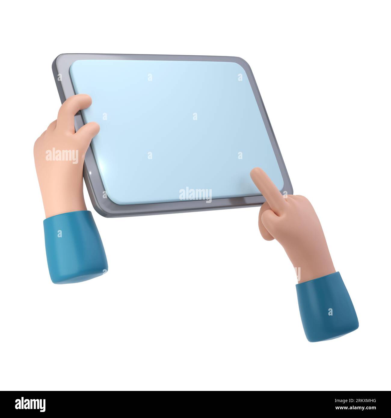 3D Hands using tablet mockup icon. Cartoon hand holding tablet isolated ...