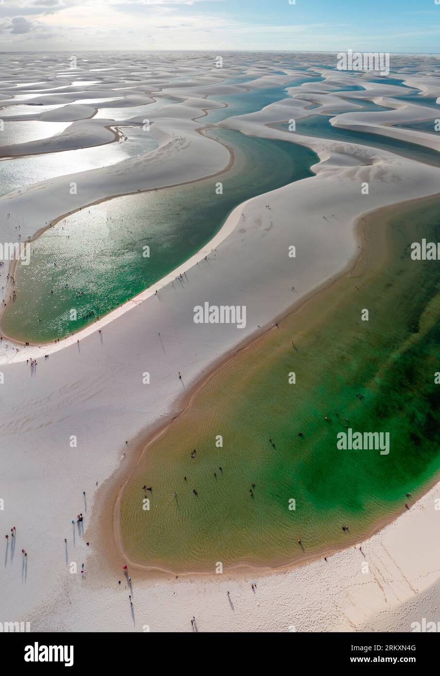 Aerial view of Lencois Maranhenses. White sand dunes with pools of ...
