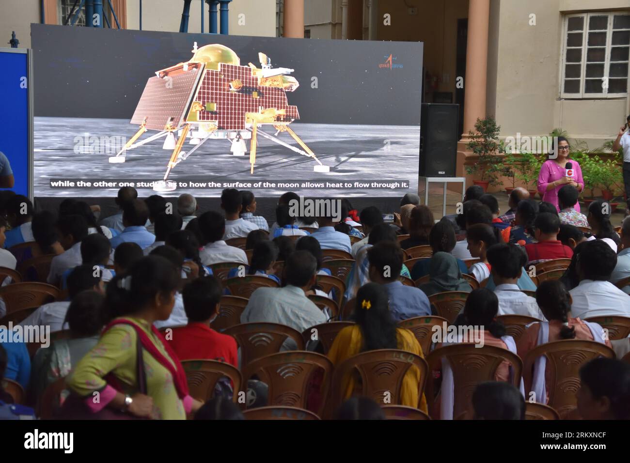 August 23, 2023, Kolkata, India. General public observing live telecast ...