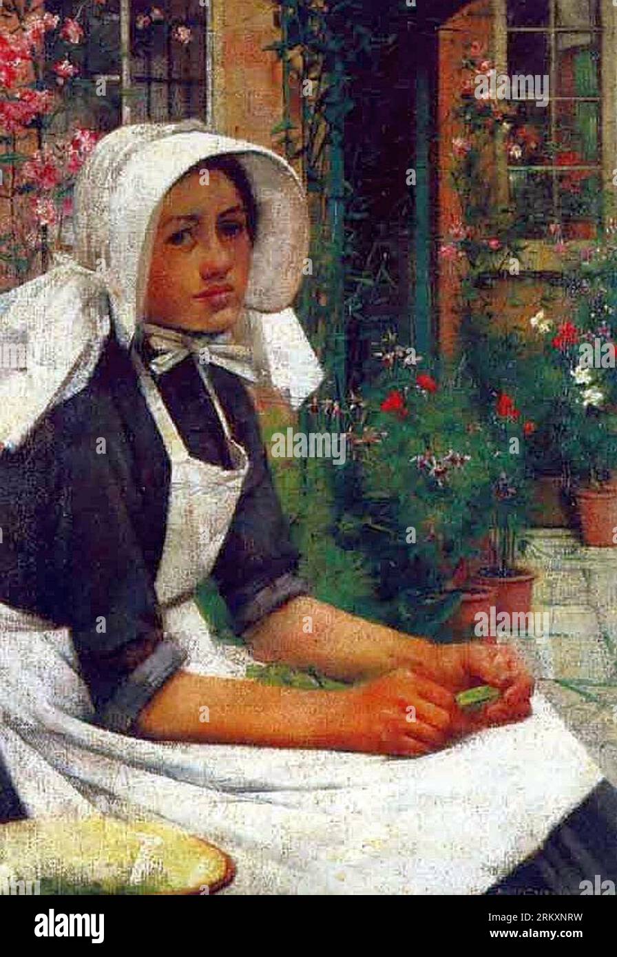 Girl Shelling Peas 1886 by Albert Chevallier Tayler Stock Photo - Alamy