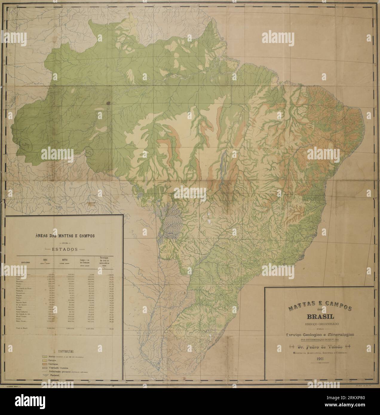 Mapa das Matas e Campos no Brasil 1911 by F. Basto Stock Photo - Alamy