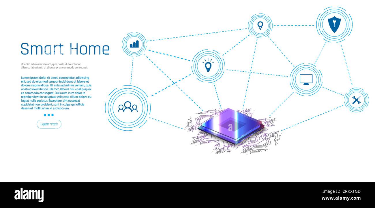 Banner of Smart Home technology. The building consists of numbers and ...