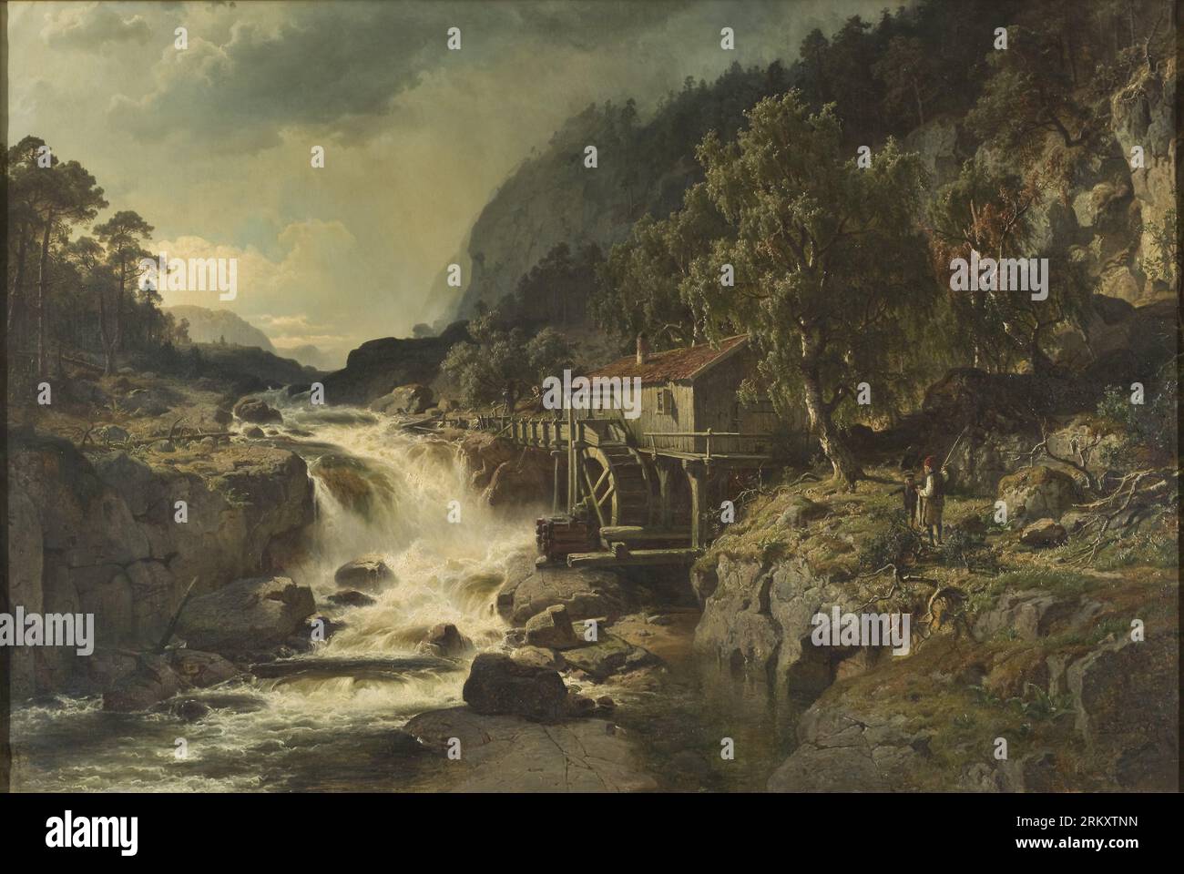 Rocky Landscape with Waterfall and Watermill, Småland 1862 by Johan ...