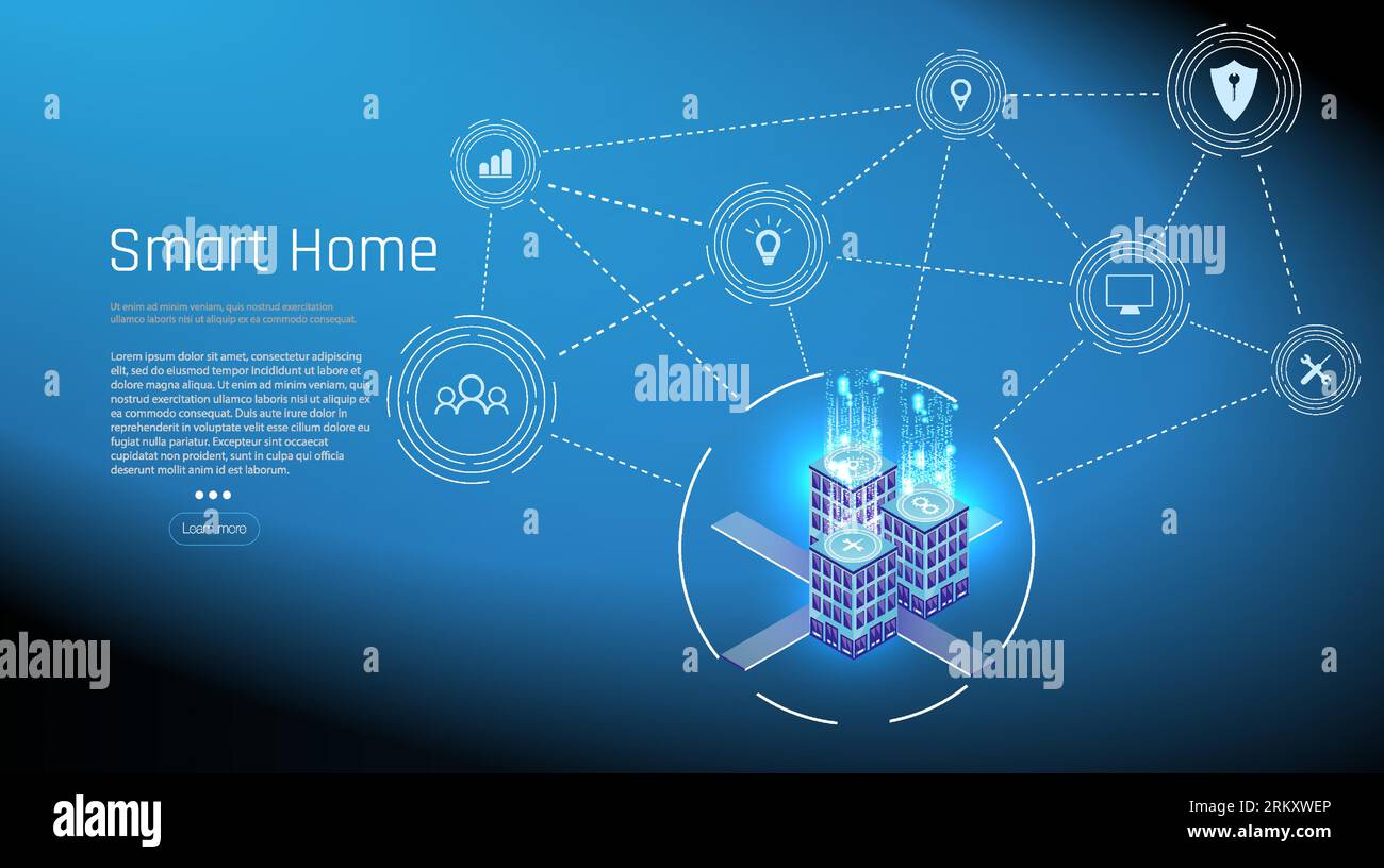 Banner of Smart Home technology. The building consists of numbers and ...