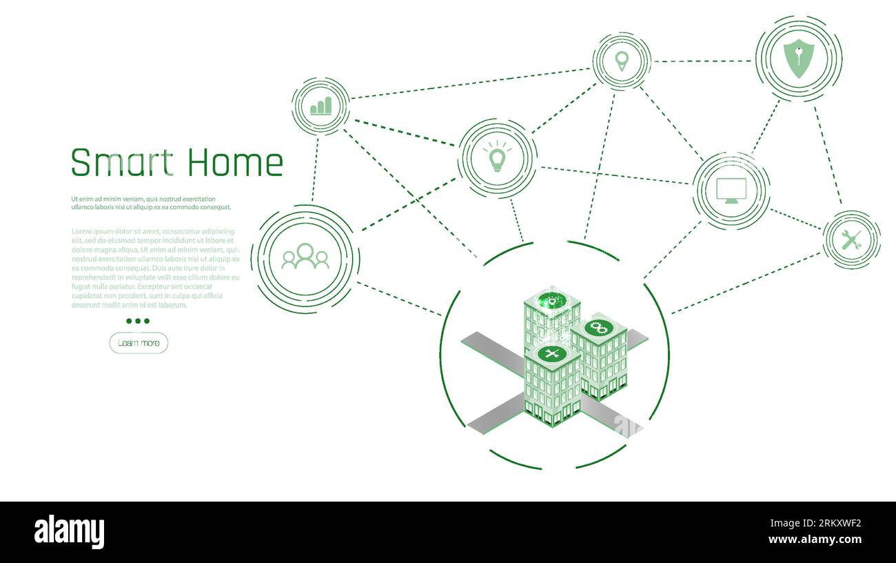 Banner of Smart Home technology. The building consists of numbers and ...