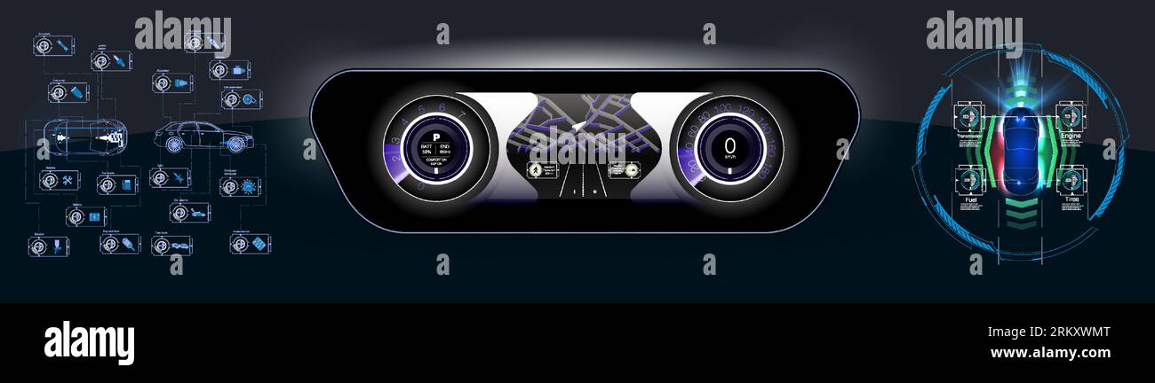 The concept car instrument panel, red backlight and a additional ...