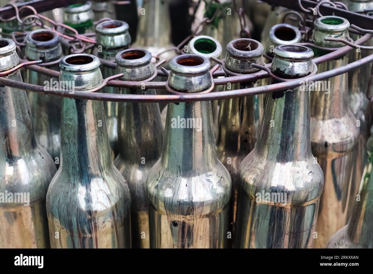 Old Empty Bottles In A Close Up View Stock Photo - Alamy
