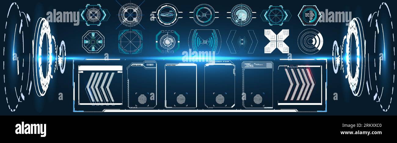 Head-up display elements for the web and app. Futuristic user interface. set of black and white ...