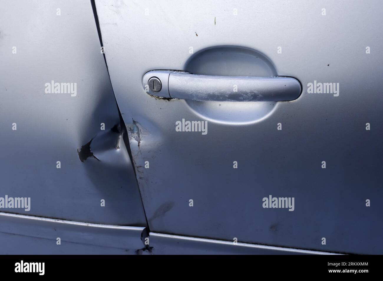 Car Door With Break-in Marks From A Crowbar Near The Handle Stock Photo ...