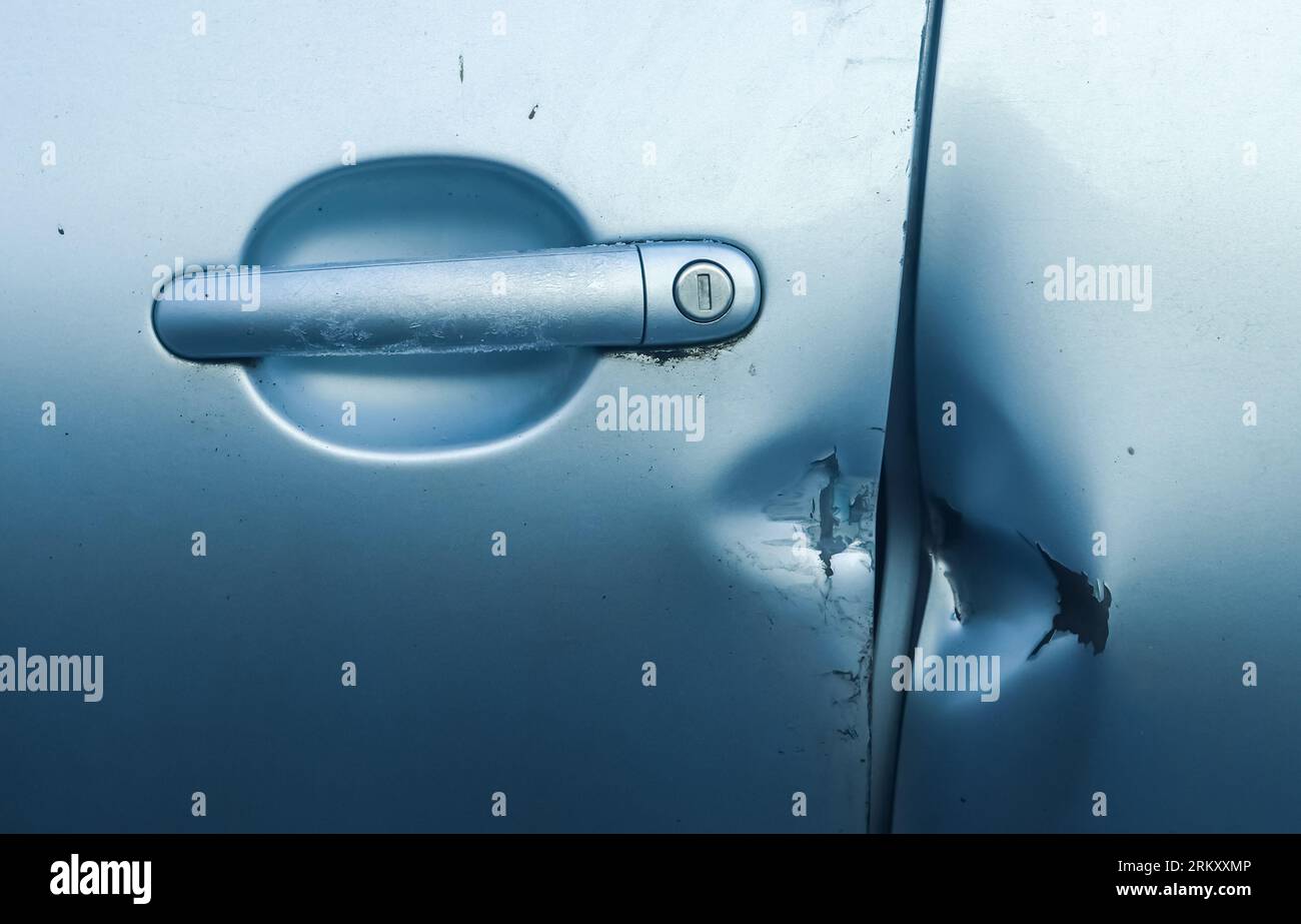 Car Door With Break-in Marks From A Crowbar Near The Handle Stock Photo ...