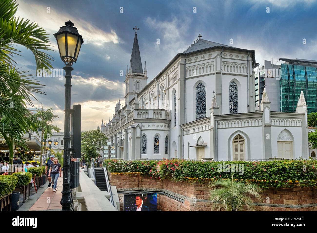 Evening falls over CHIJMES, a restaurant and bar center in Bras Basah ...