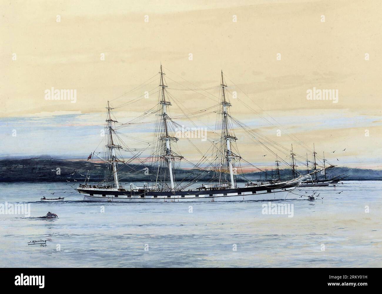 Golden Fleece lying at anchor in the roadstead 1929 by Jack Spurling ...