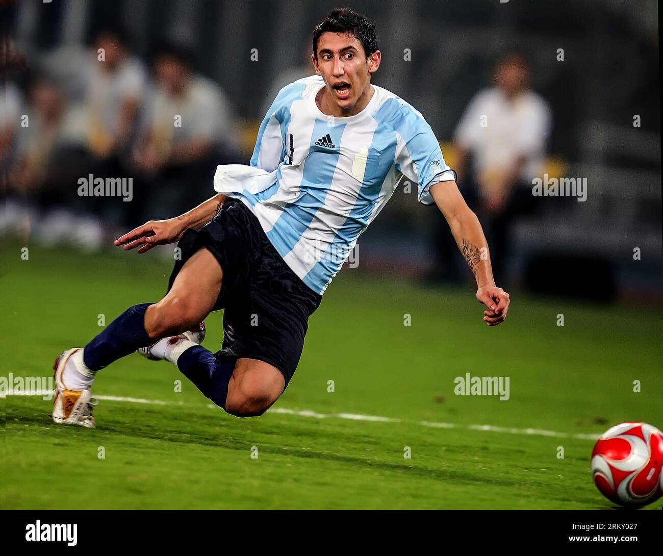 Angel Di Maria playing for Argentina in the 2008 Olympic Soccer ...