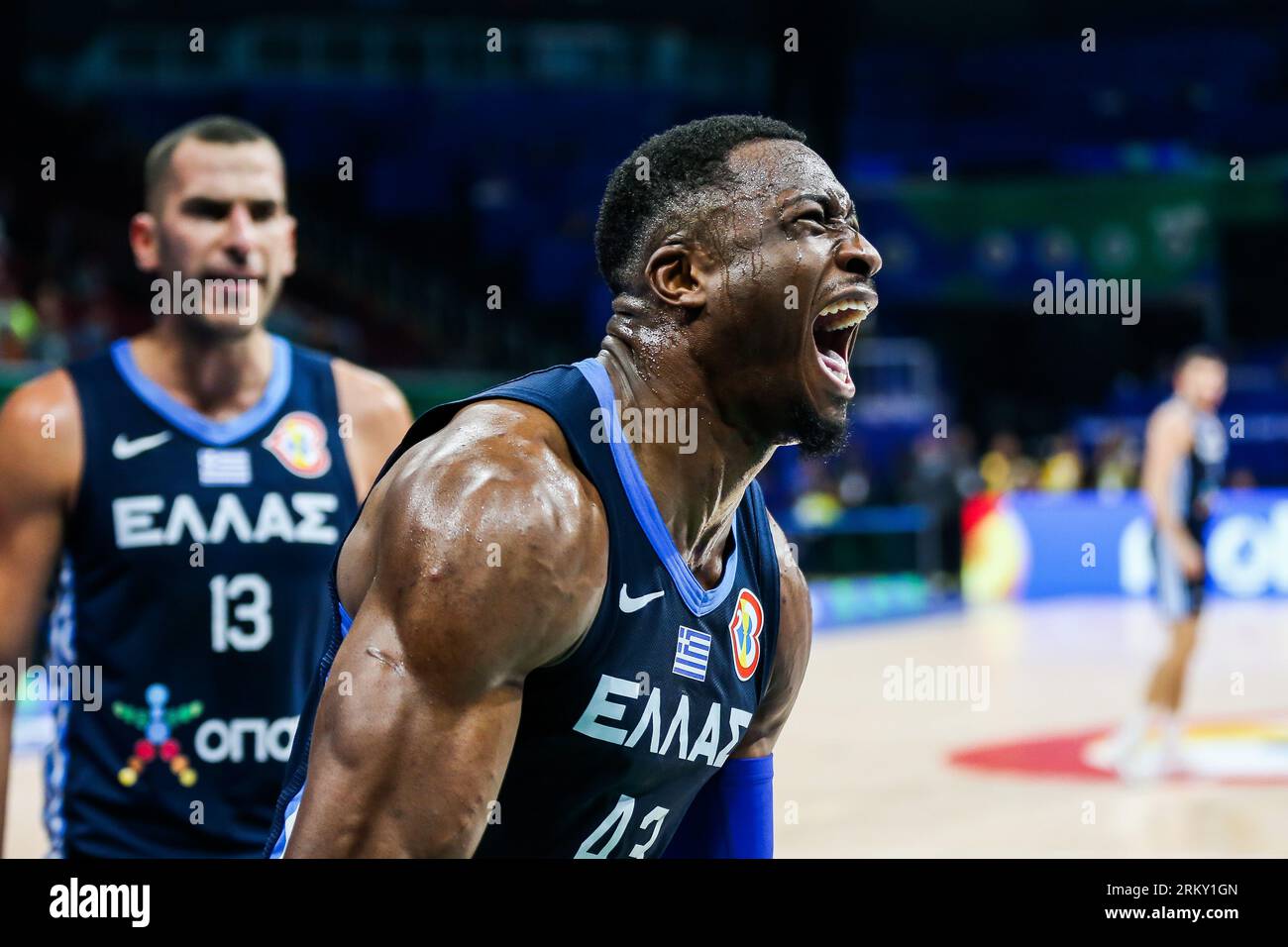 Pasay City. 26th Aug, 2023. Thanasis Antetokounmpo of Greece reacts ...