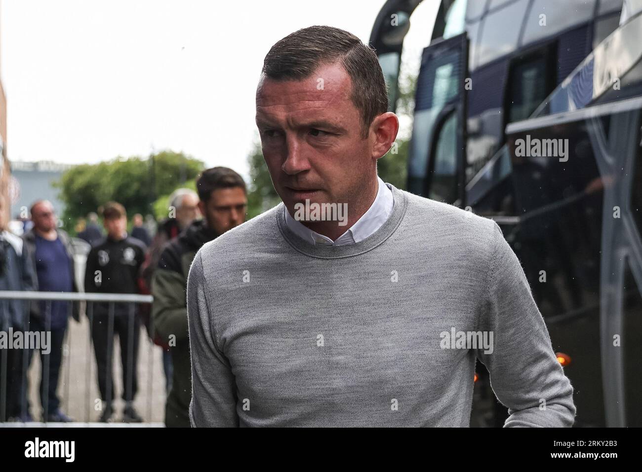Neill Collins Head coach of Barnsley arrives during the Sky Bet League ...
