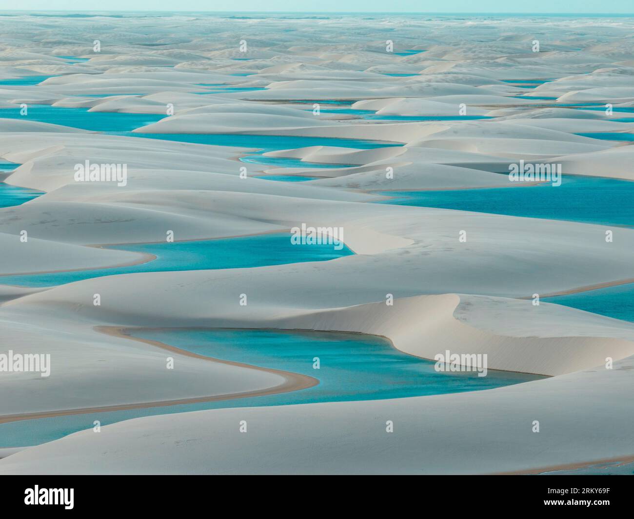 Aerial view of Lencois Maranhenses. White sand dunes with pools of ...