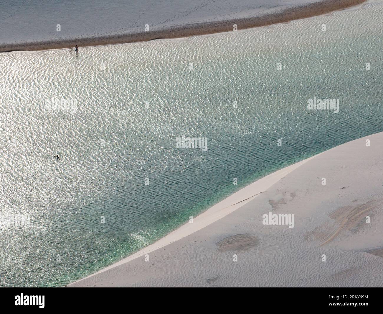 Aerial view of Lencois Maranhenses. White sand dunes with pools of ...