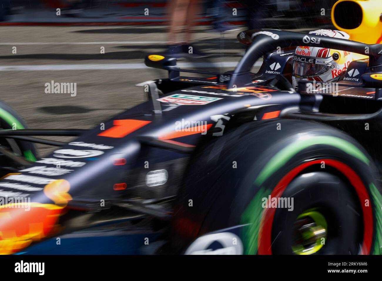 Dutch Formula One driver Max Verstappen of Red Bull Racing steers his ...