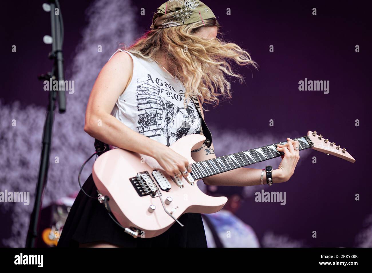 Paris, France. 25th Aug, 2023. Meg Mills from Turnstile band performs ...