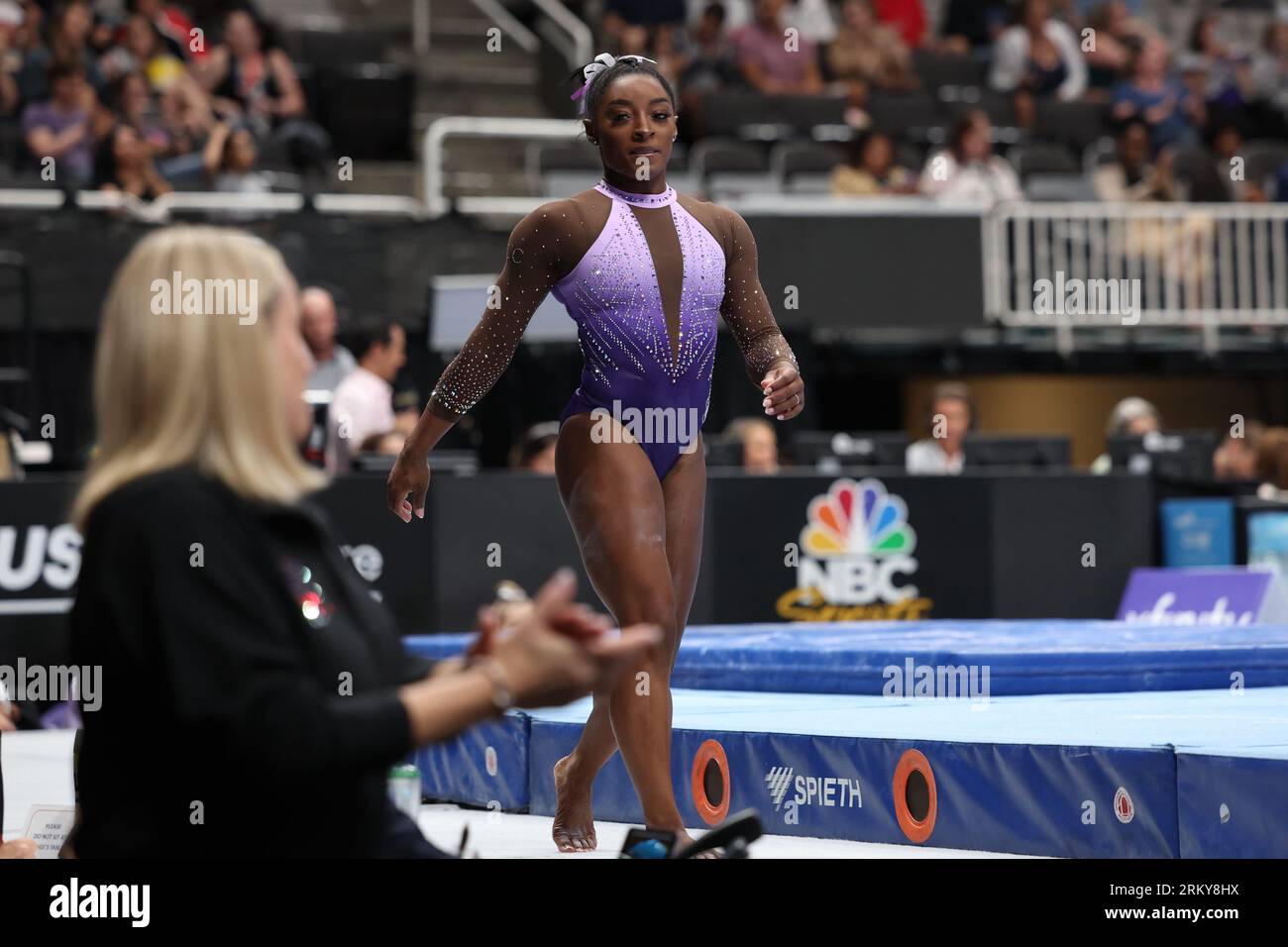 August 25, 2023: Olympic gold medalist Simone Biles with coach Cecile ...