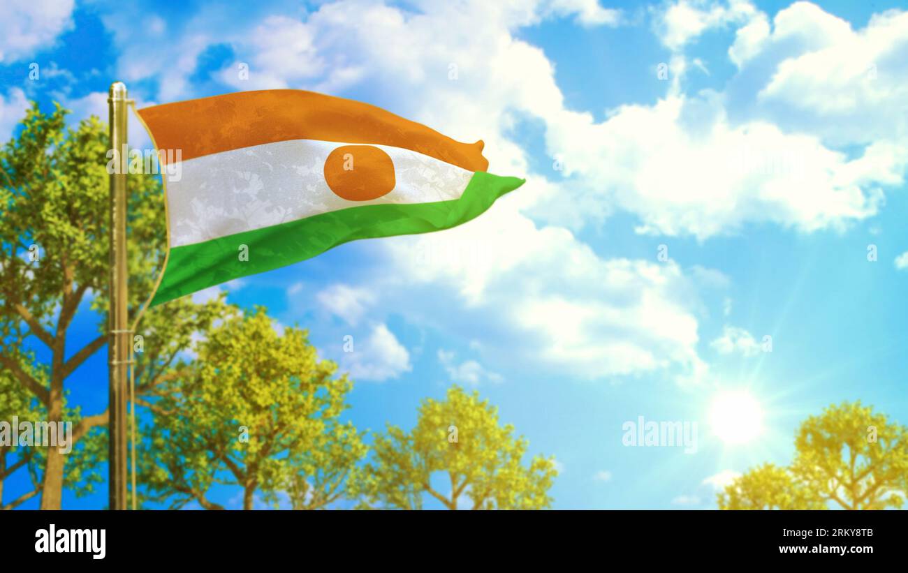 flag of Niger at sunny day, comfort temperature symbol - nature 3D ...