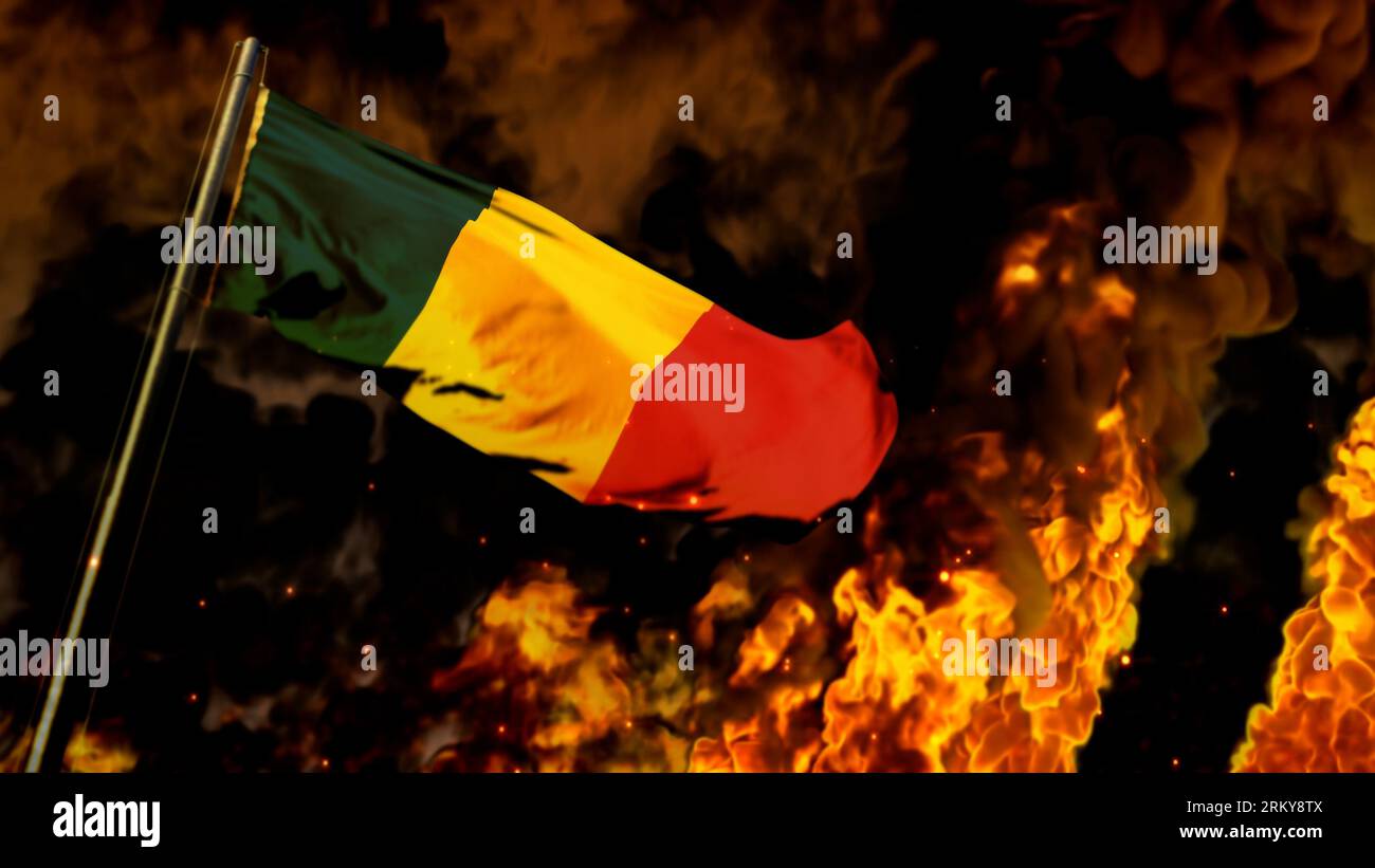 flag of Chad on burning fire background - hard times concept - abstract ...
