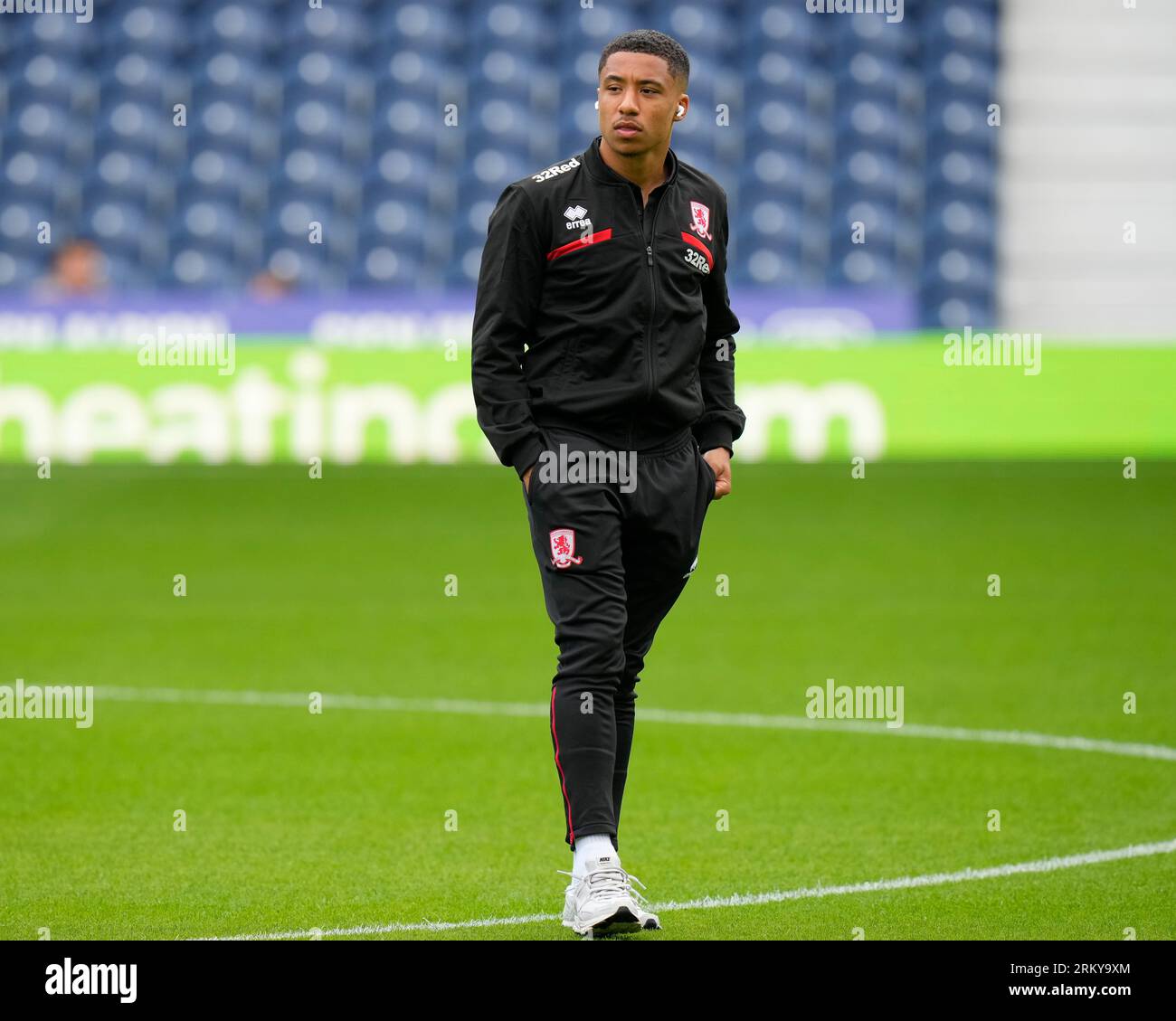 Samuel Silvera #18 of Middlesbrough inspects the pitch before the Sky ...