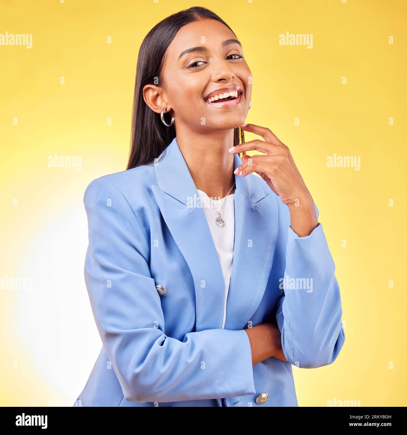 Business woman, laughing and portrait with professional style and ...