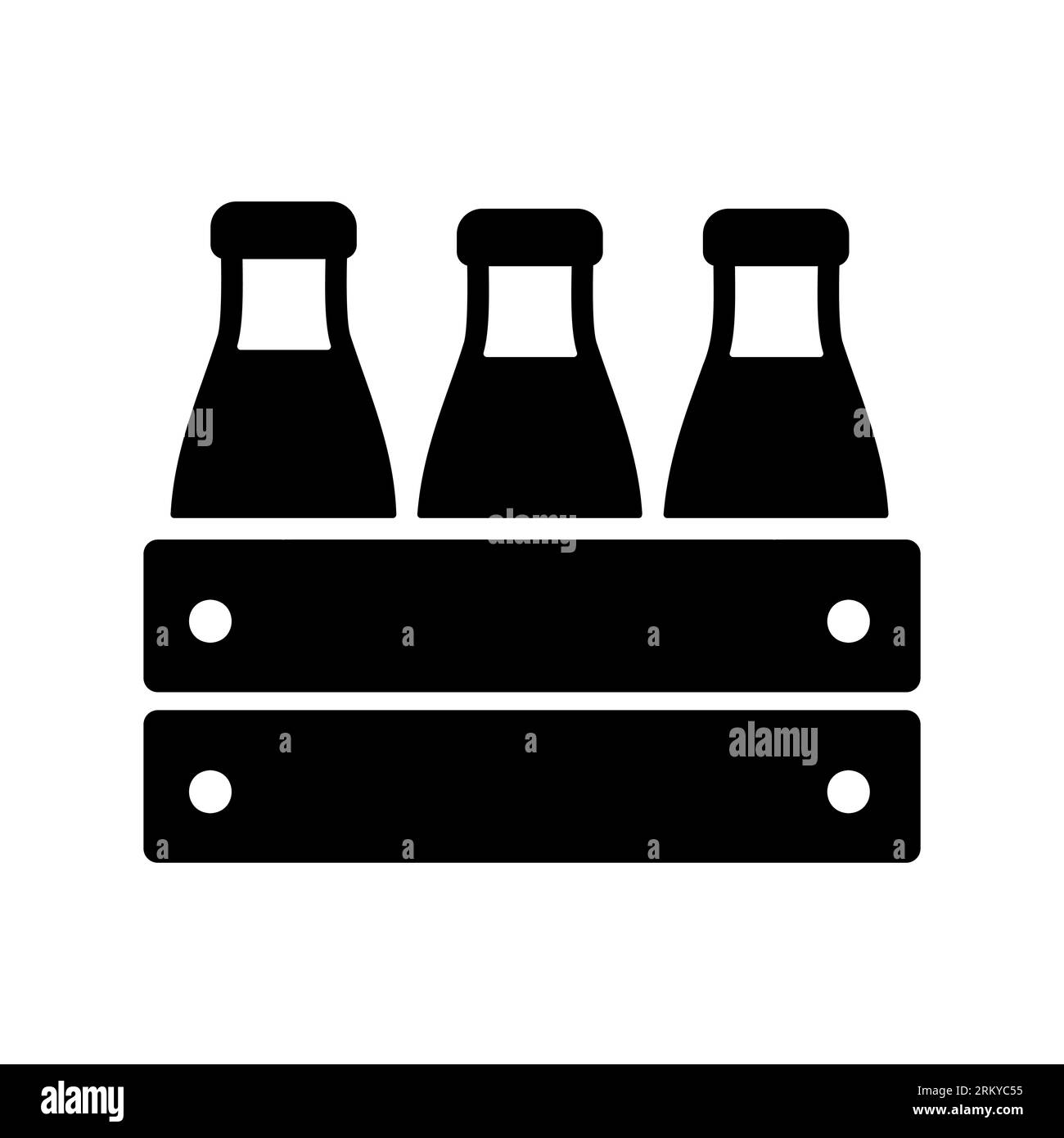 Milk wooden box. Milk bottles crate vector glyph icon. Dairy product ...